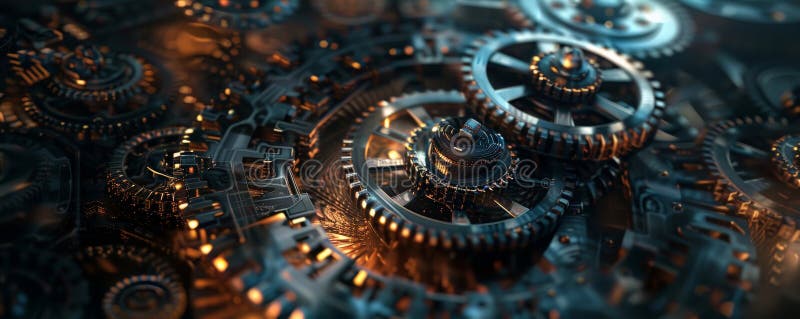 A Mechanical Background with Interlocking Gears and Cogs, Illuminated ...