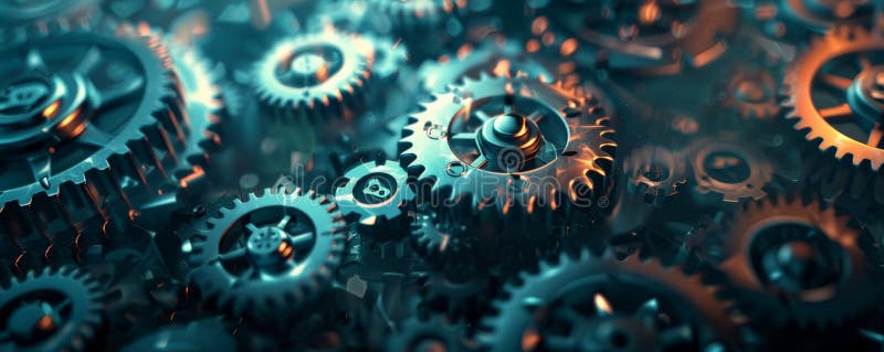 A Mechanical Background with Interlocking Gears and Cogs, Illuminated ...