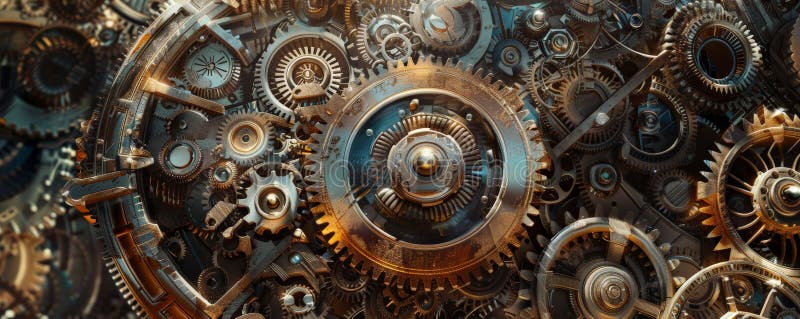 A Mechanical Background with a Network of Interconnected Gears, Pulleys ...