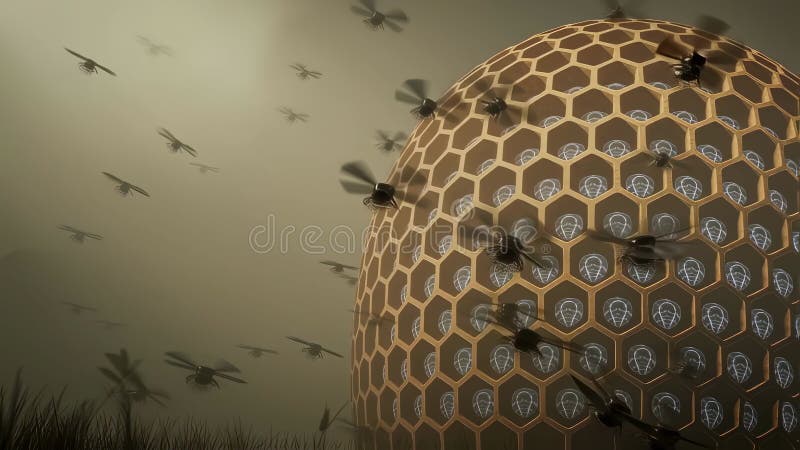 Mechanical Bees Returning To Futuristic Spherical Hive Stock Video ...