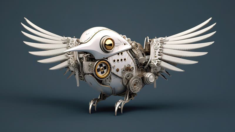 A Mechanical Bird with Wings on a Blue Background. Generative AI Image ...