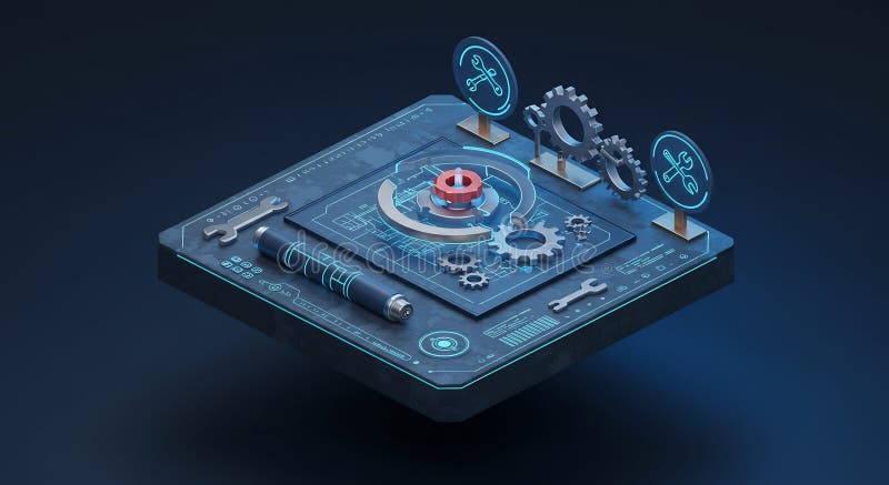 Mechanical Blueprint with Gears and Tools Isometric View Stock ...