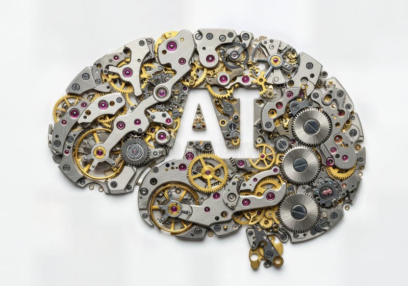 Mechanical Brain on the Table. Generative AI Stock Illustration ...