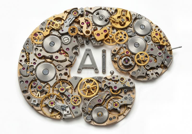 Mechanical Brain on the Table. Generative AI Stock Illustration ...