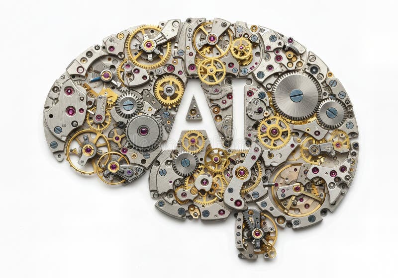 Mechanical Brain on the Table. Generative AI Stock Illustration ...