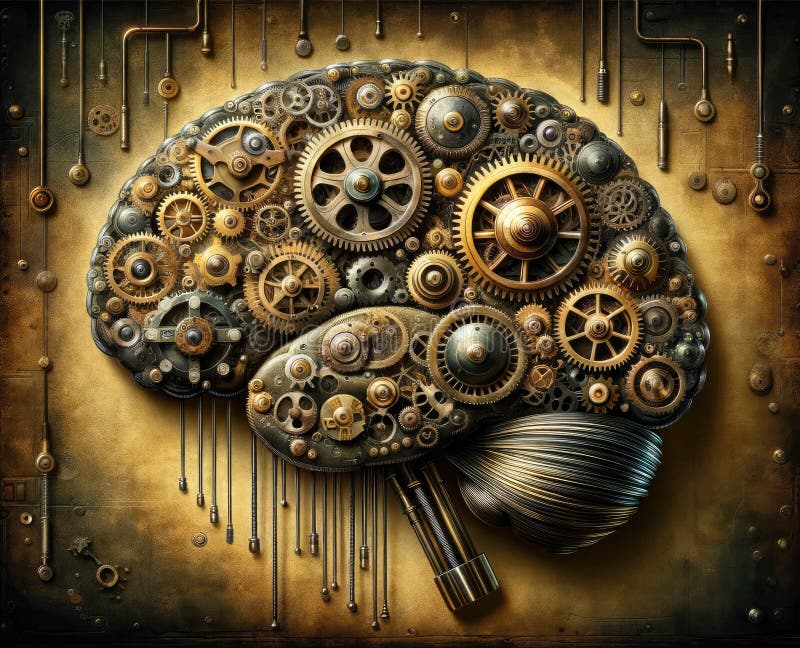 Mechanical Brain on the Table. Generative AI Stock Illustration ...