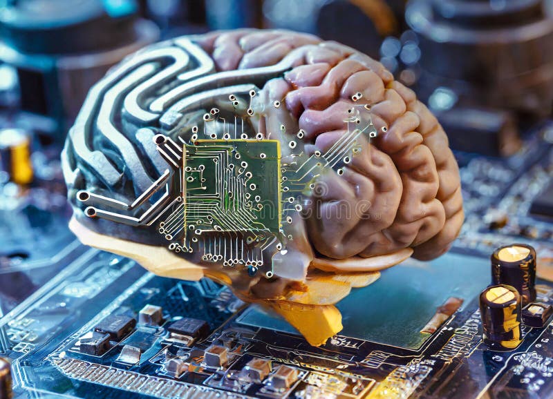 Mechanical Brain on the Table. Generative AI Stock Illustration ...