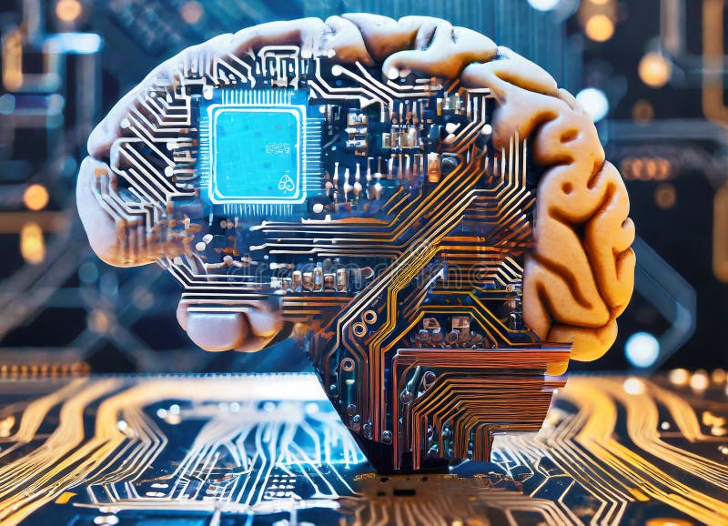 Mechanical Brain on the Table. Generative AI Stock Illustration ...