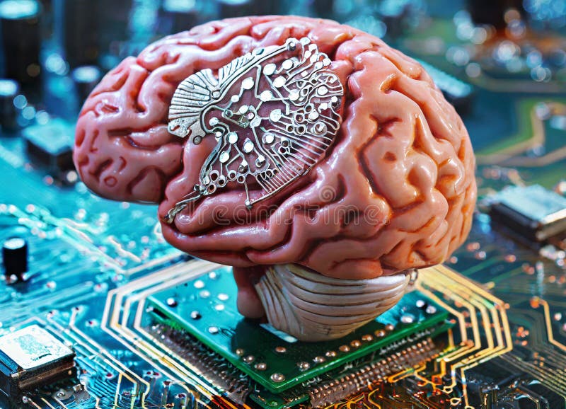 Mechanical Brain on the Table. Generative AI Stock Illustration - Illustration of gear ...