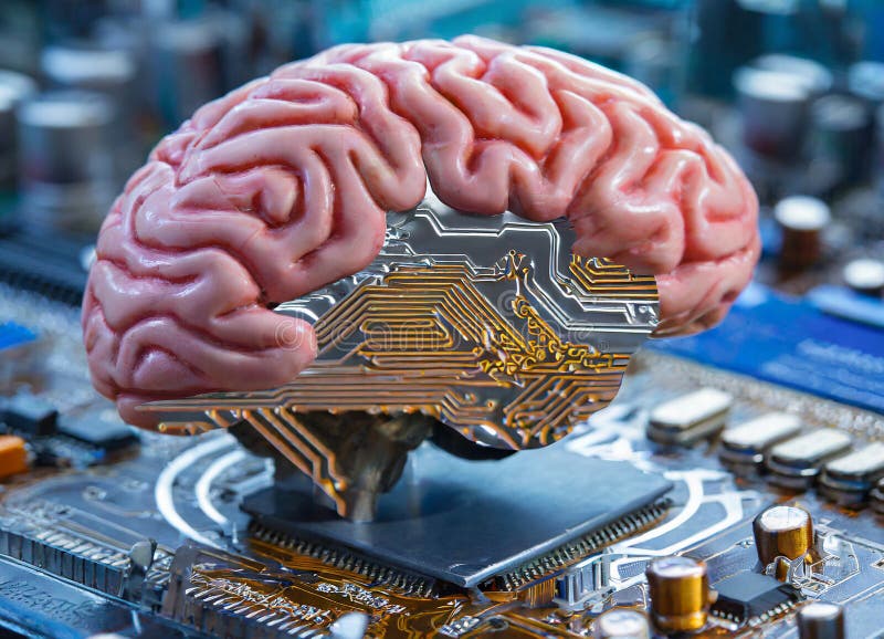 Mechanical Brain on the Table. Generative AI Stock Illustration ...