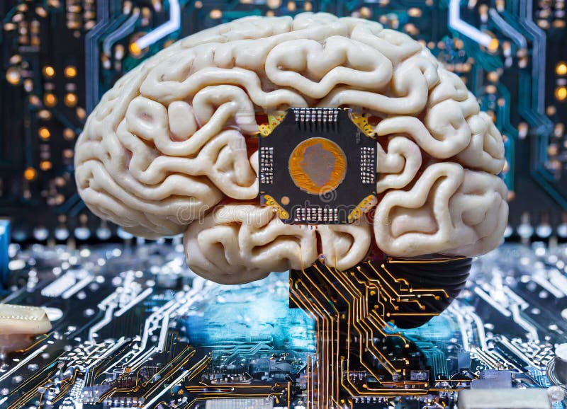 Mechanical Brain on the Table. Generative AI Stock Illustration ...