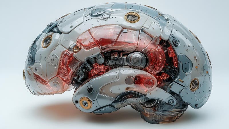 Mechanical Brain on the Table. Generative AI Stock Illustration ...