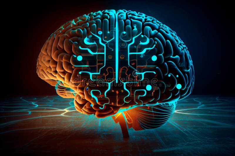 Mechanical Brain on the Table. Generative AI Stock Illustration ...