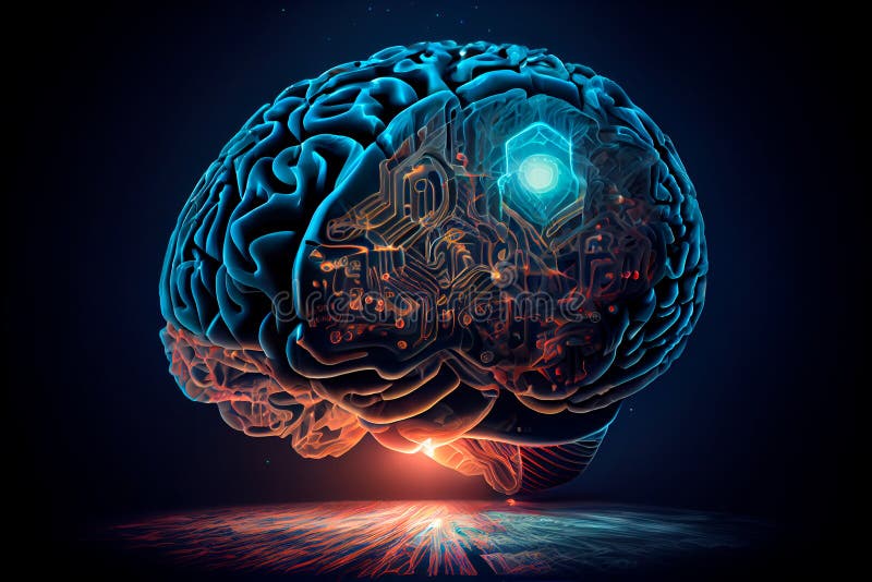 Mechanical Brain on the Table. Generative AI Stock Illustration ...