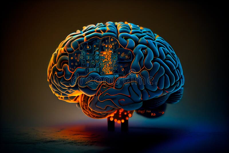 Mechanical Brain on the Table. Generative AI Stock Illustration ...