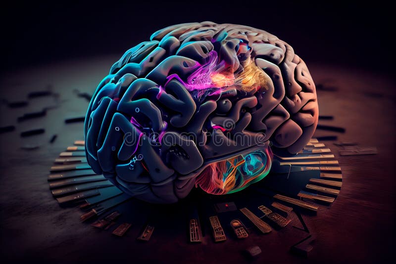 Mechanical Brain on the Table. Generative AI Stock Illustration ...