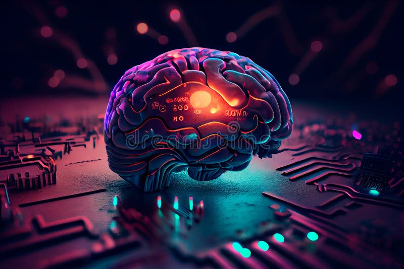Mechanical Brain on the Table. Generative AI Stock Illustration ...