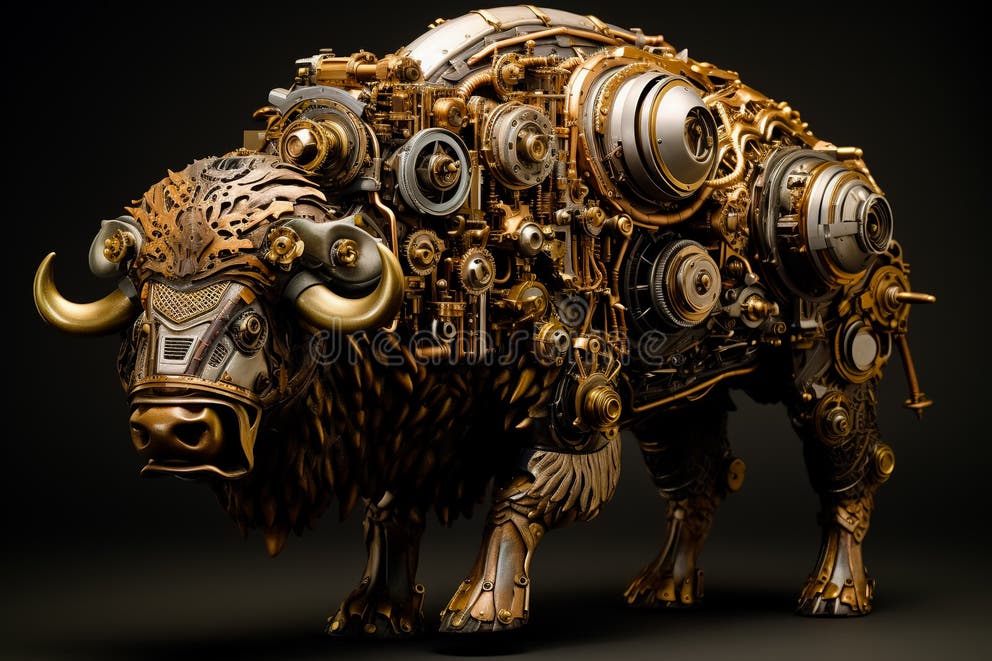 Mechanical Buffalo on Solid Background Stock Image - Image of shiny ...