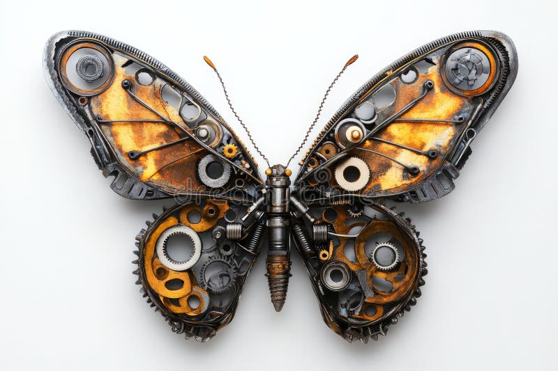Mechanical Butterfly Sculpture with Gears and Metallic Elements Stock Illustration ...