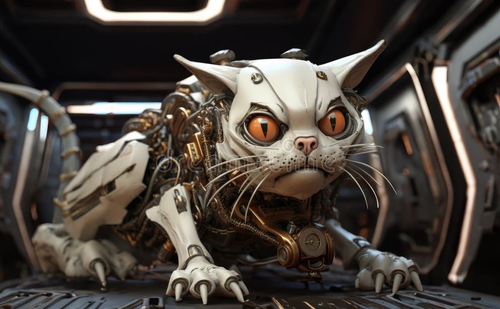 Mechanical Cat in a Futuristic Space Stock Illustration - Illustration ...