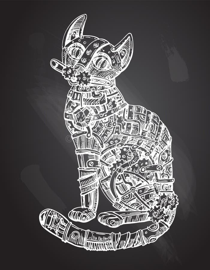 Mechanical Cat. Hand Drawn Vector Illustration Stock Vector ...