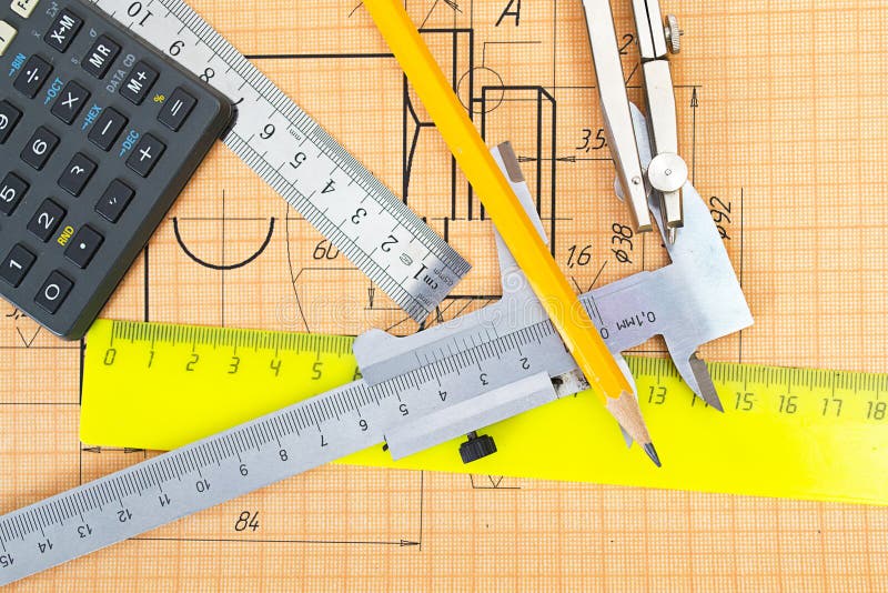 Mechanical Circuit, Ruler, Compass, Calipers Stock Photo - Image of ...