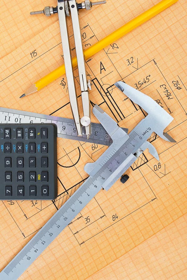 Mechanical Circuit, Ruler, Compass, Calipers Stock Photo - Image of ...