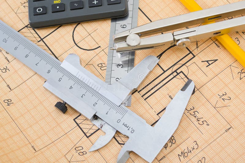 Mechanical Circuit, a Ruler, Compass, Calipers Stock Image - Image of ...