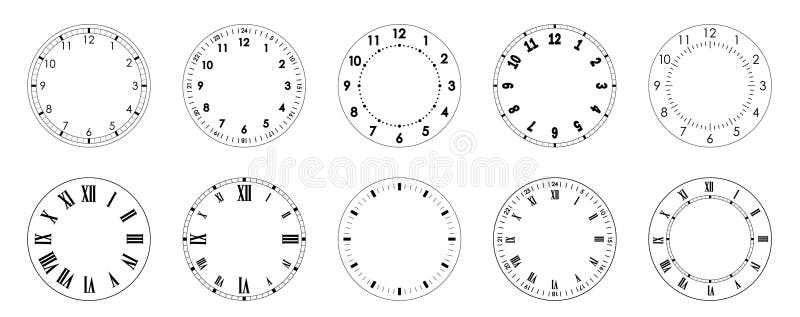 Mechanical Clock Face Template. Circles of Clock Faces for Time. Blank ...
