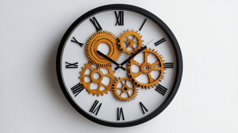 Mechanical Clock with Gear Elements on White Background for Time ...