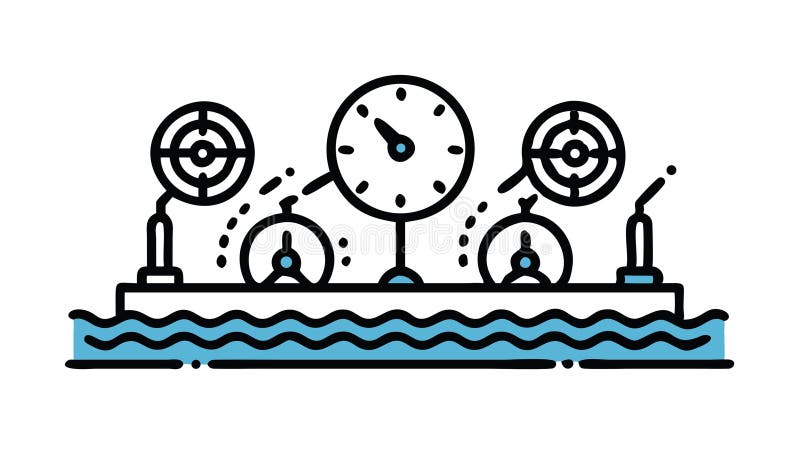 Mechanical Clocks Floating on Water, Industrial Timing, Vector Design ...