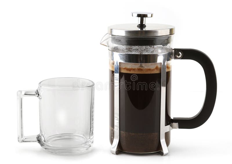 French Press Coffee Maker with Empty Cup Isolated on White Background ...