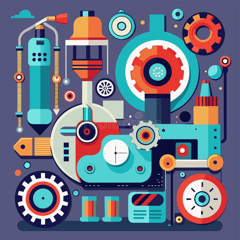 Mechanical Components, Abstract Shapes, and Typography Arranged on a ...