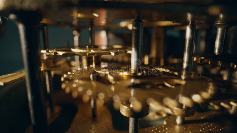 Mechanical Core Classic Clock Placed Under Soft Light Closeup. Macro ...