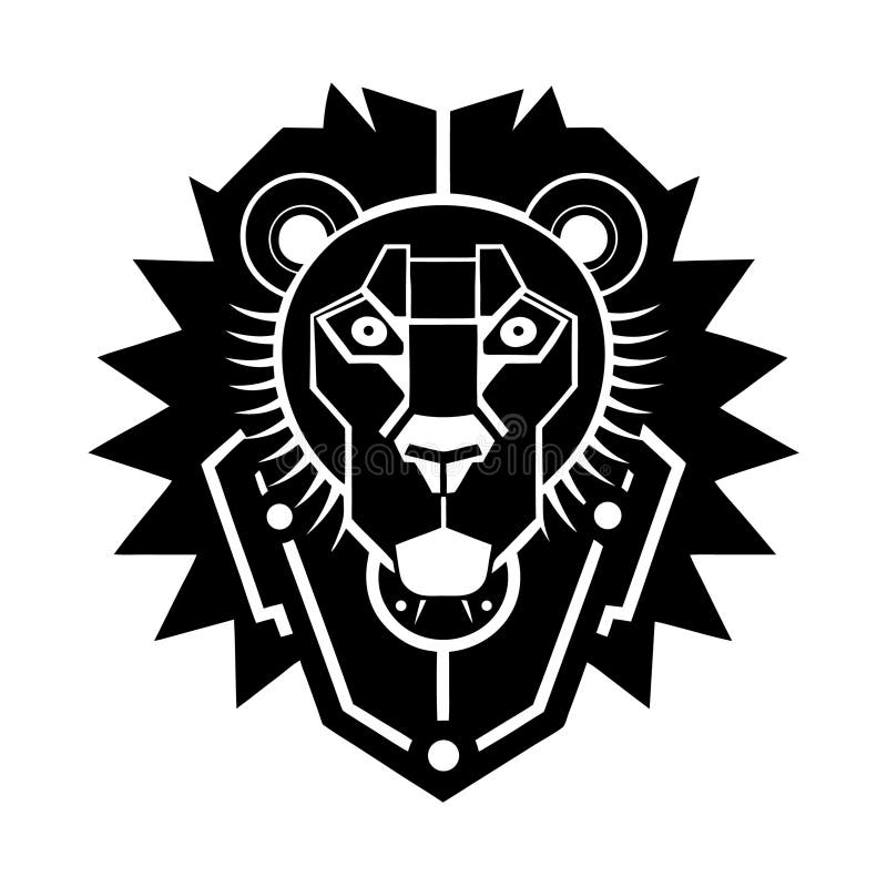 Mechanical Cyber Lion Head stock vector. Illustration of black - 383609699