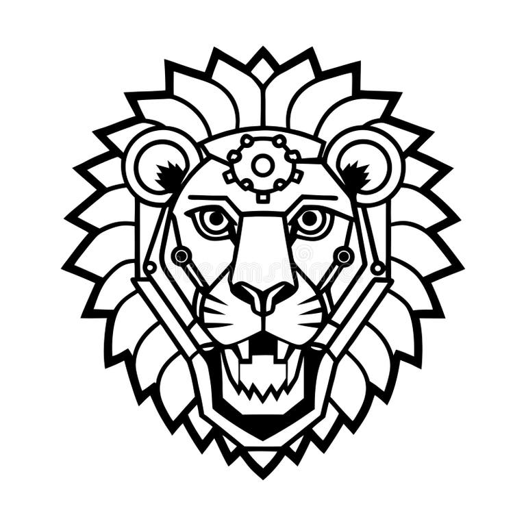 Mechanical Cyber Lion Head Vector Line Art Stock Vector - Illustration ...