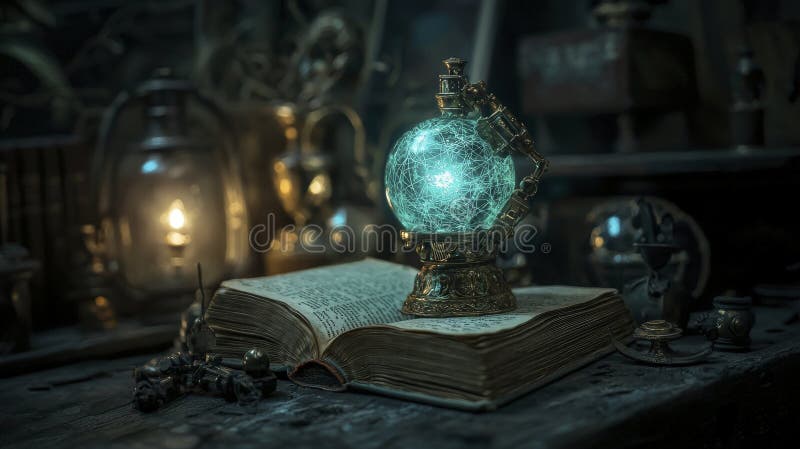 Mechanical Device Scanning Ancient Books Mystical Library Digital Art ...