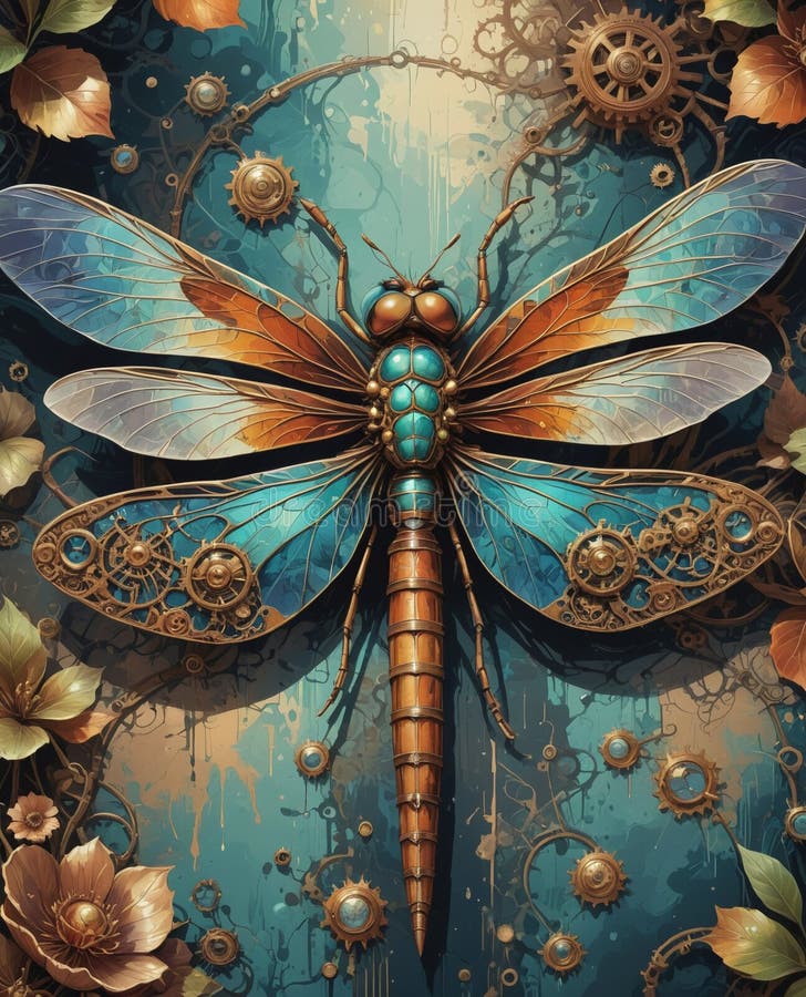 Mechanical Dragonfly in Steampunk Style Stock Illustration - Illustration of blue, design: 375697044