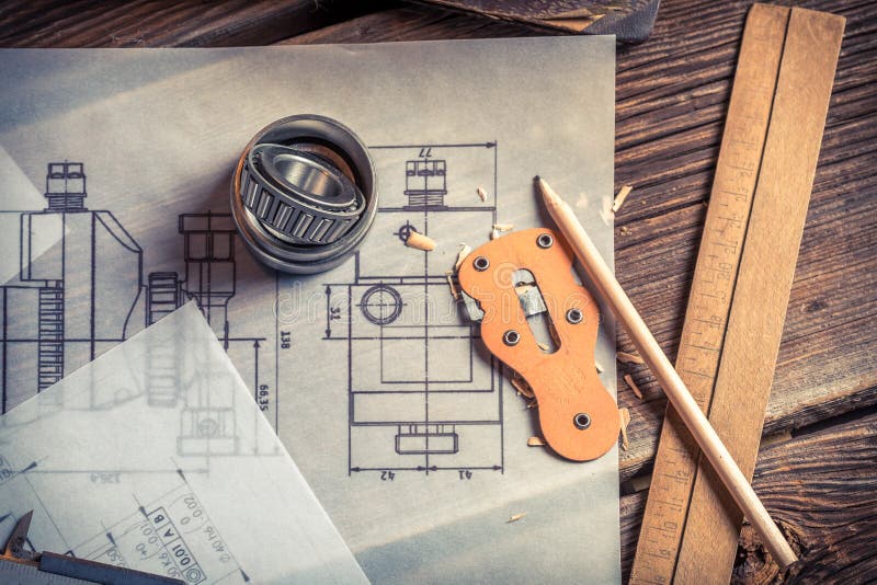 Mechanical Drawing is Created from the Bearing Stock Image - Image of ...