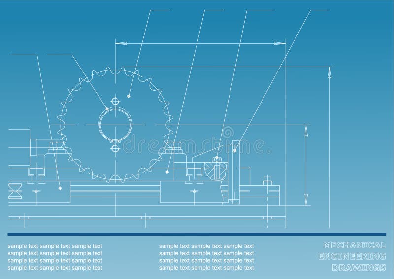 Mechanical Drawings on a Blue Background. Stock Vector - Illustration ...