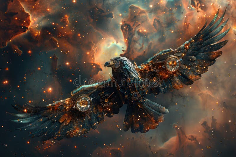 Steampunk Eagle Soaring through a Cosmic Nebula: a Mechanical Marvel ...
