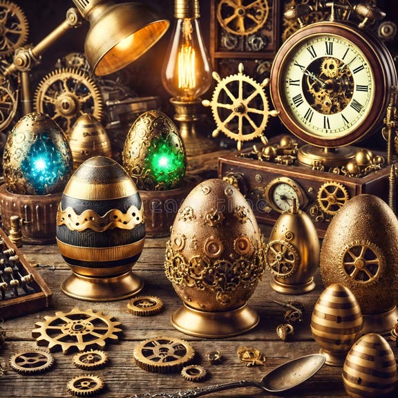Mechanical Easter Eggs with Glowing Elements in a Retro-futuristic ...
