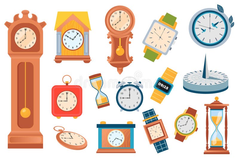 Mechanical and Electronic Clocks Set Stock Vector - Illustration of ...
