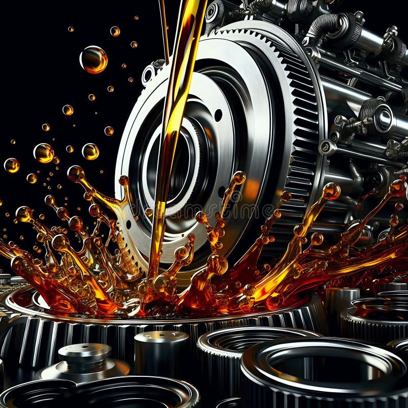 Mechanical Engine Components Surrounded by Splashes of Oil. Stock ...