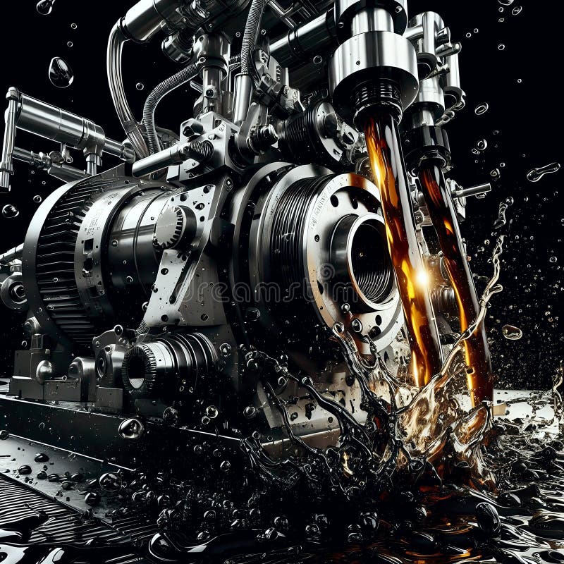 Mechanical Engine Components Surrounded by Splashes of Oil. Stock ...