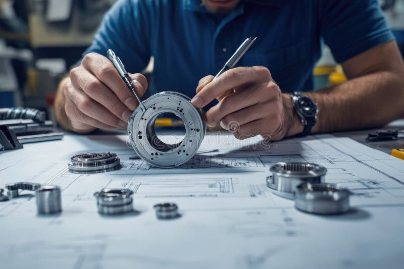Mechanical Engineer Designing Technical Drawings Stock Photo - Image of ...