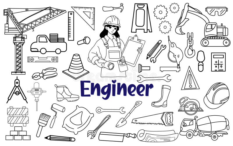 Mechanical Engineer Electrical Doodle Civil Education Profession Hand ...