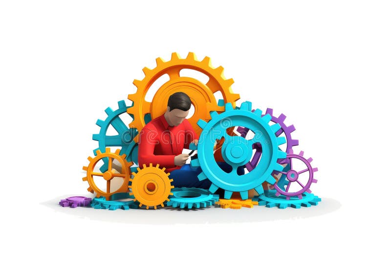 Mechanical Engineer during the Work 3d Colorful Illustration ...