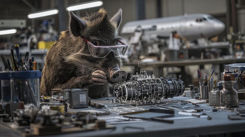Mechanical Engineering Boar at Work in High-tech Workshop Creative ...