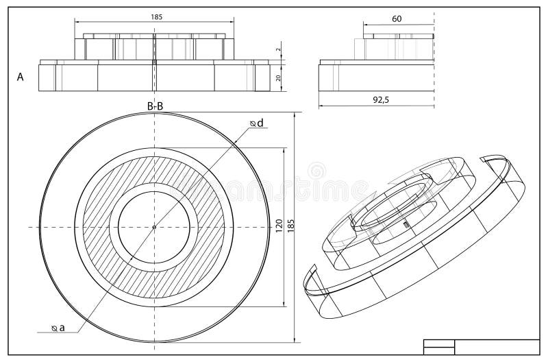 Mechanical Engineering Drawing. Sketch Drawing Engineering Parts ...